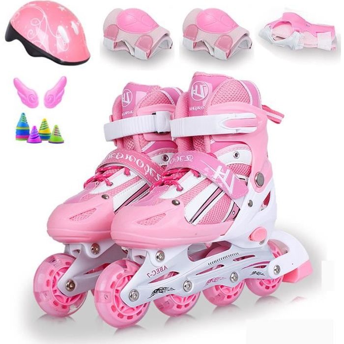 Roller Inline - Rollers Enfant Réglables - Rose avec flash - Ensemble ...