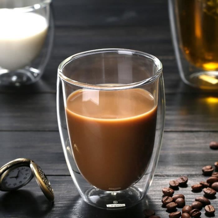 Tasse en verre transparent à double paroi résistante à la chaleur 350 ml - Tasse à café de bière ...