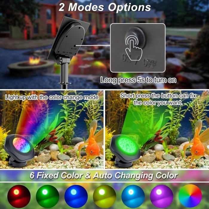 Lampes solaires de bassin, RGB Lampe Solaire Sous-marines Éclairage Submersible avec IP68 ...