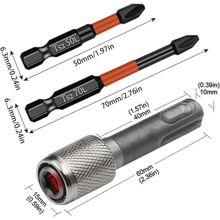 Porte Embout Sds Plus, 2 Foret Sds Max Douille Visseuse + 50 Mm, 70 Mm ...