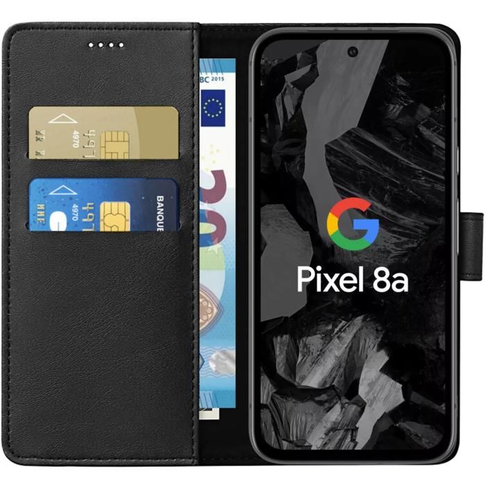 Coque - Phonillico - Google Pixel 8a - Portefeuille Noir - Effet Cuir ...