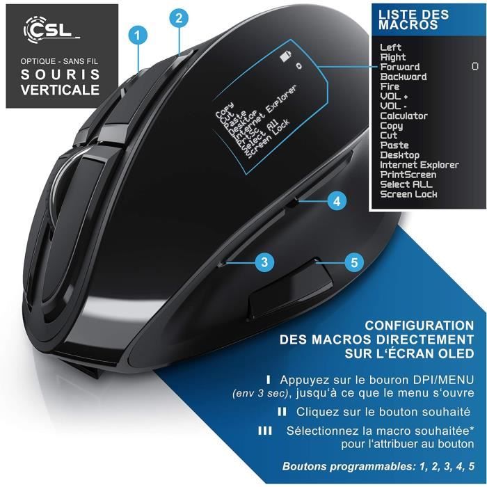 Csl Souris Sans Fil Optique Verticale Avec Écran Oled Wireless Mouse ...