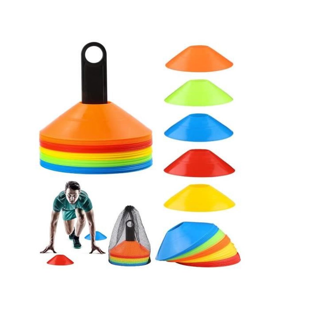 50pcs Cones de Sport Souples Plot Sport Plots de Marquage avec Porte ...