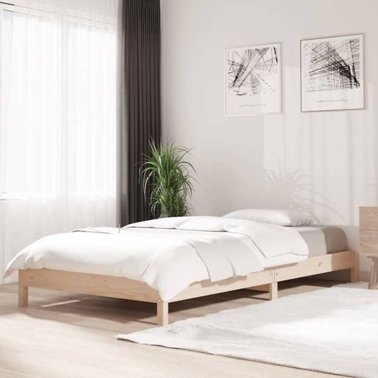 Lit classique simple - Lit empilable - sans matelas - 100x200 cm - bois ...