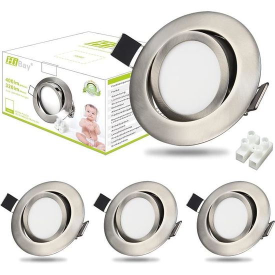 Lot de 4 spots LED ultra plats encastrables orientables en acier inoxydable brossé 230 V 3,5 W ...