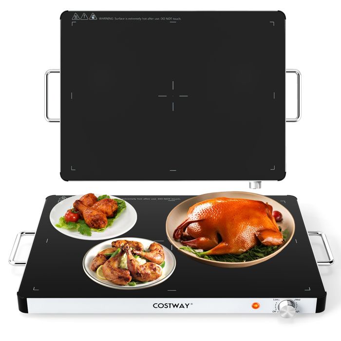 COSTWAY Chauffe Plat Électrique - Température Réglable, Poignées Anti ...