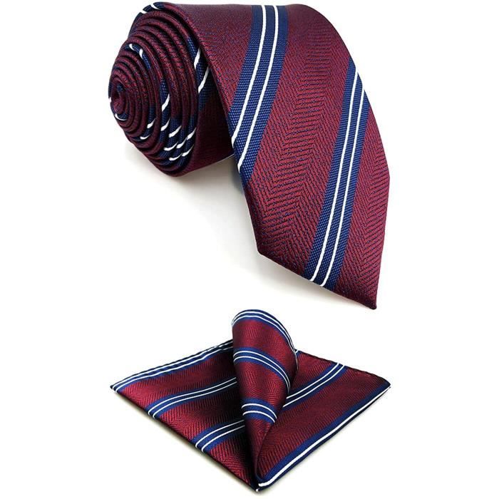 RluoX Cravates pour homme Ensemble cravate bordeaux rayé bleu rouge[843 ...