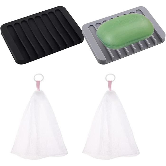 Lot de 2 porte-savon en silicone avec 2 filets en mousse, boîte à savon ...