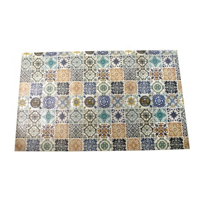 Grand Tapis De Cuisine Multicolore Motif Carreaux De Ciment En Vinyle 120x195cm 0000000 Bleu
