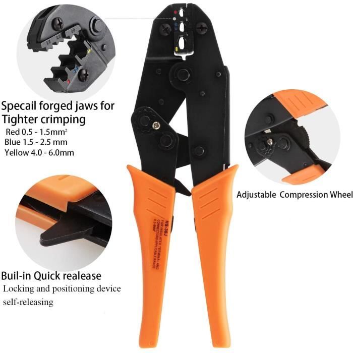 Pince outil,Pince à sertir 22 – 10 AWG 0.5-6.0 mm2, bornes et connecteurs automobiles isolés ...