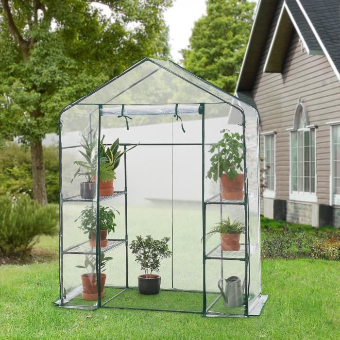 Serre de jardin Hoorn en acier et PVC avec étagères intégrées 140 x 73 ...