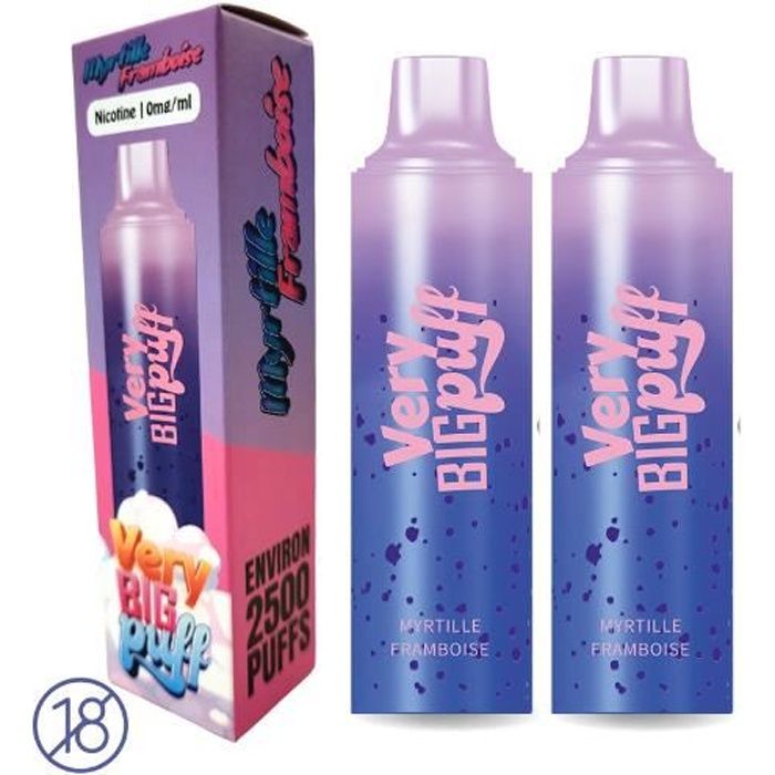 2 Méga Vapes XXL saveur myrtille framboise - 2500 puffs - sans nicotine ...