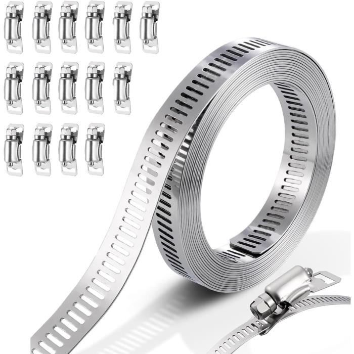 Collier De Serrage Inox,6M Bande Perforée En Métal Avec 15 Pièces ...