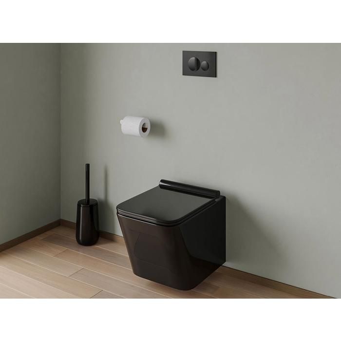 Pack WC suspendu en céramique noir brillant avec bâti-support et plaque ... Pack WC suspendu en céramique noir brillant avec bâti-support et plaque ...