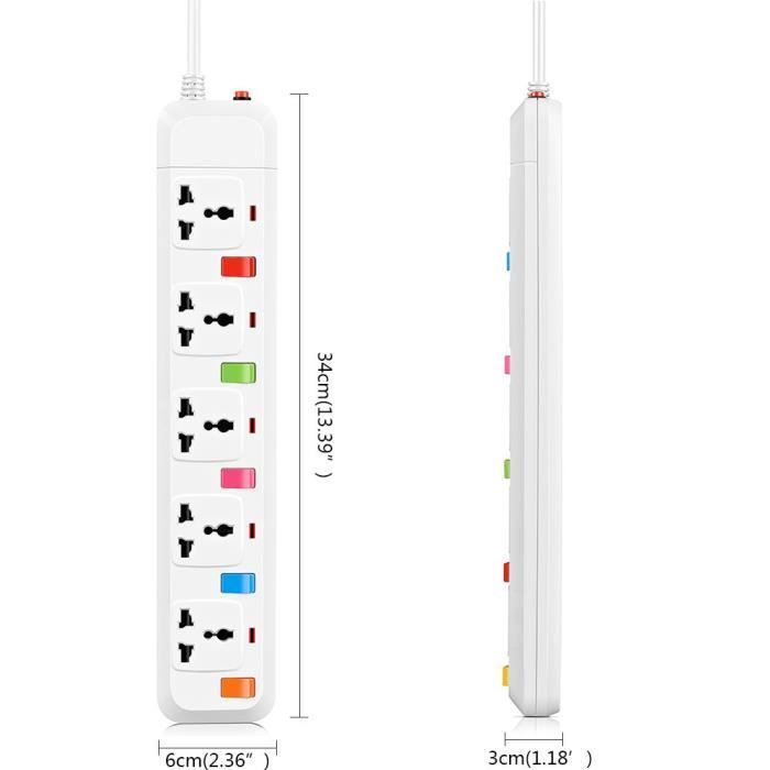 5 prises-Prise américaine--Multiprise électrique avec USB, rallonge de ...