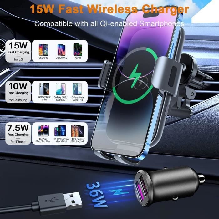 15W Qi Chargeur Induction Voiture Avec 36W Rapid Adaptateur Chargeur Qc 3.0, Support Telephone ...