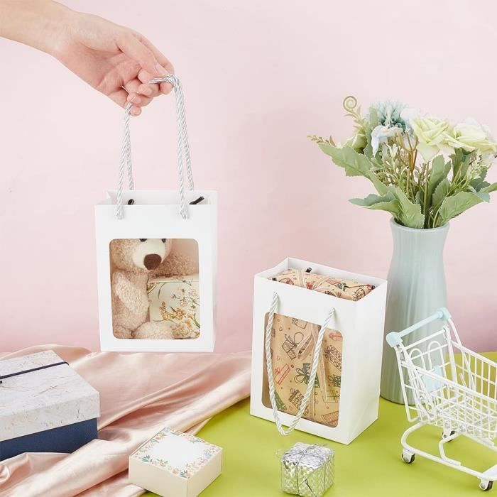 50 Pcs Sac En Papier À Fenêtre Blanche, Sac En Papier Cadeau Pour ...