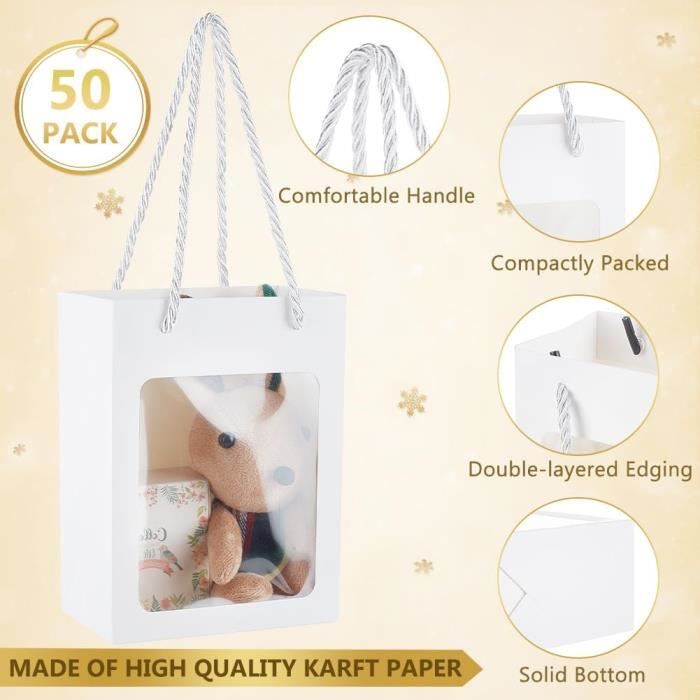 50 Pcs Sac En Papier À Fenêtre Blanche, Sac En Papier Cadeau Pour ...