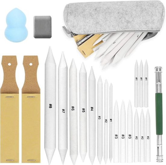 Kit Estompe en Papier 23 en 1 pour Dessin et Croquis, 9Tortillons ...