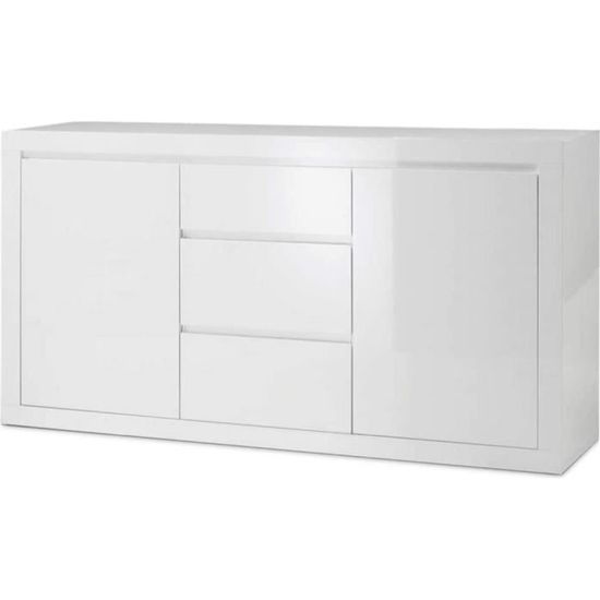 Commode Como Bianco III Buffet haut blanc laqué brillant 2 étagères, 3 tiroirs - Cdiscount Maison