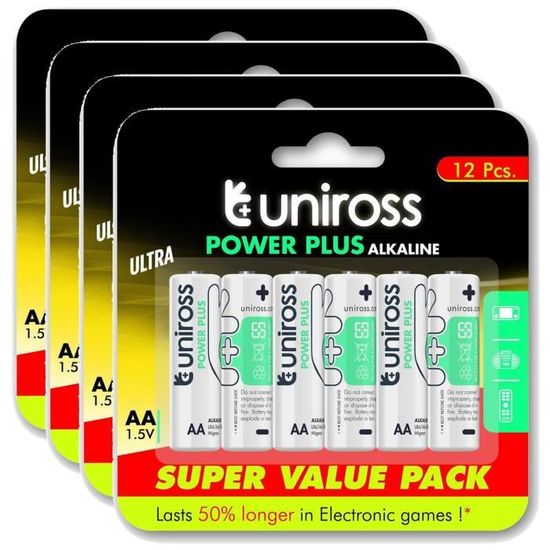 Lot de 4 Packs de 12 Piles Alcalines AA-LR6 Power Plus 1,5V - Cdiscount ...
