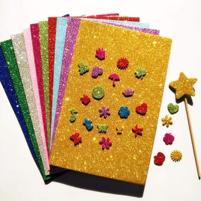Lot de 10 feuilles de mousse EVA à paillettes colorées pour projets de ...