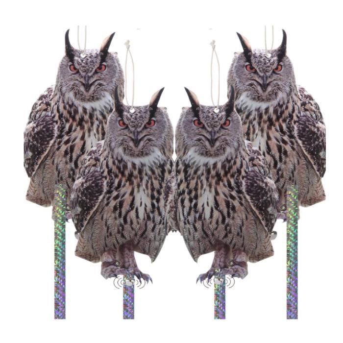 Lot de 4 Hiboux Effaroucheur Oiseaux avec Bande Repulsive Anti Pigeon ...