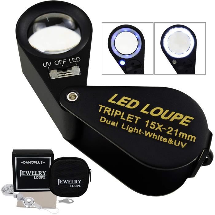 15X Loupe Bijoux Loupe Led Uv Lumière 21Mm Triolet Lentille Optique ...