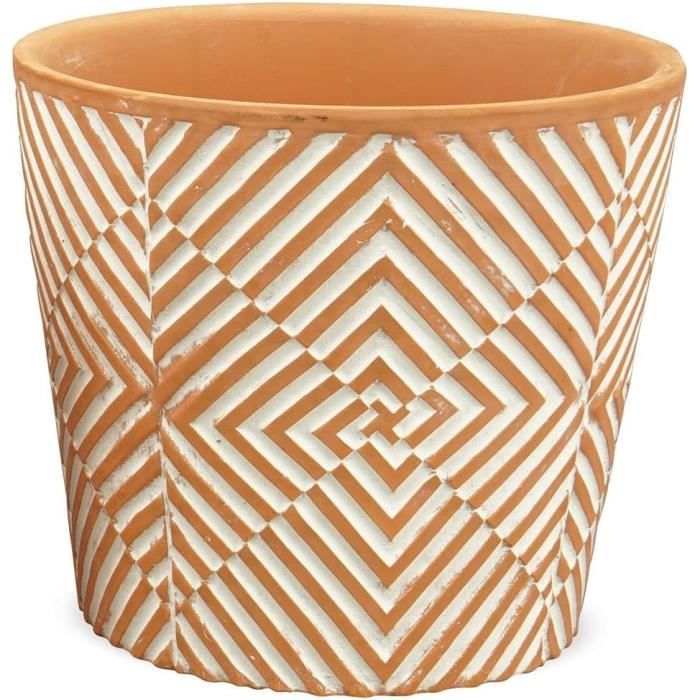 Pot De Fleurs Matches21 - Avec Motif Lignes - Terre Cuite-Argile Orange ...
