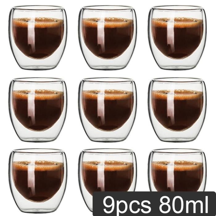(80ml x 9|Double glass)Tasse En Verre À Double Paroi Isotherme 80 ml, Transparente, Résistante À ...