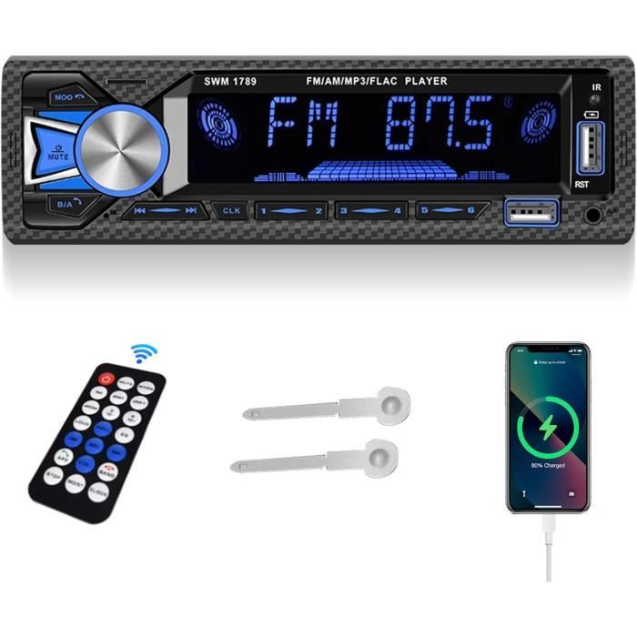Autoradio Mains Libres Bluetooth Stéréo Monodin 1 Din Numérique Bluetooth Fm Audio Musique Radio ...