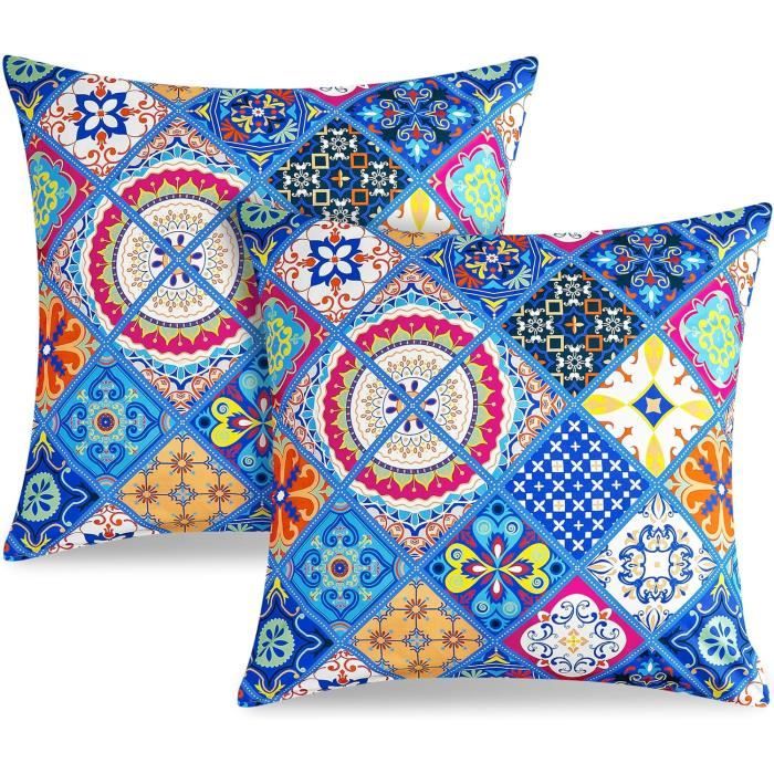 Lot De 2 Taies D'Oreiller 80 X 80 Cm - Motif Cachemire Multicolore ...