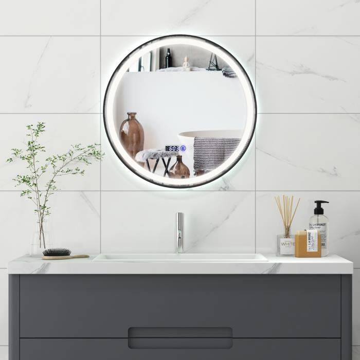 COSTWAY Ø 60 cm Miroir de Salle de Bain Rond - LED, Antibuée, 3 ...
