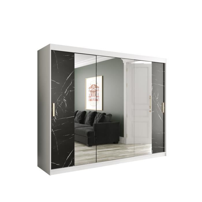 Armoire de Chambre MARMORO T2 Blanc-Noir 250 avec 3 Portes Coulissantes ...