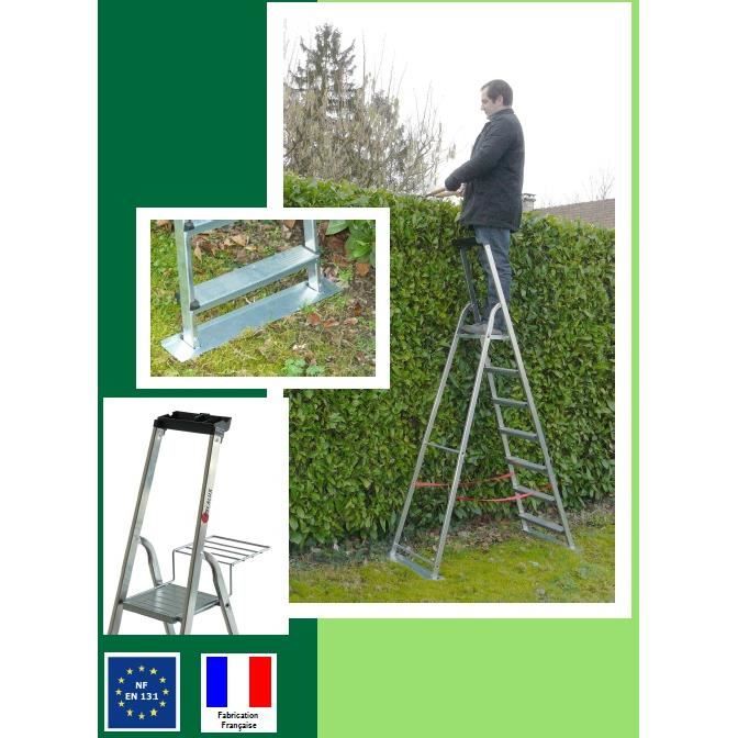 Escalux - Escabeau Aluminium de jardin 7 marches Haut. travail 3,42 m ...