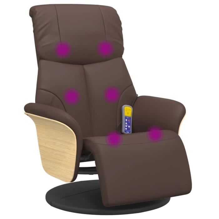 KEENSO Fauteuil inclinable de massage repose-pieds marron similicuir ...
