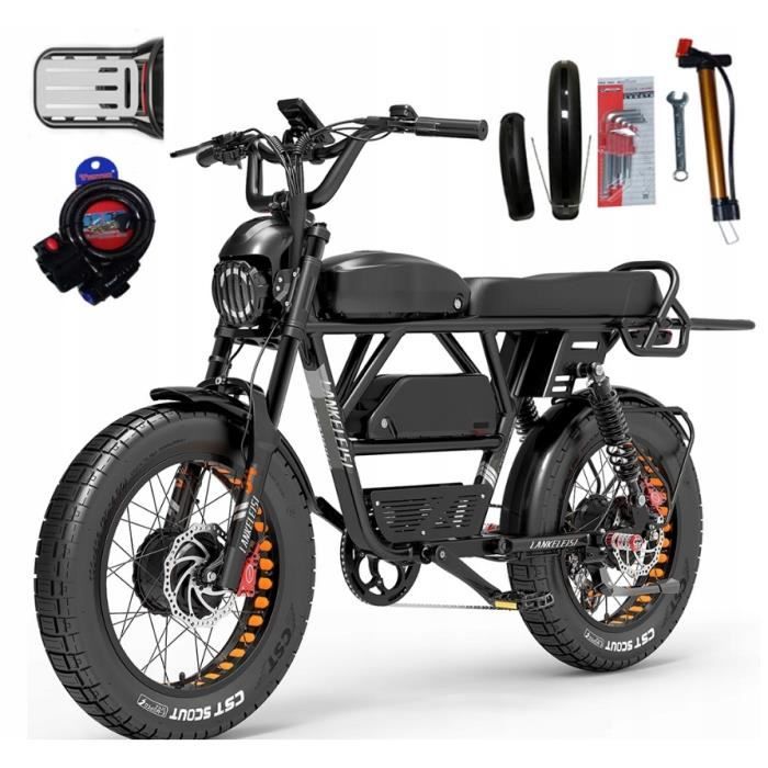 Vélo Électrique - LANKELEISI - X-Black Kinght - 2000W - 48V 45Ah - 48km ...
