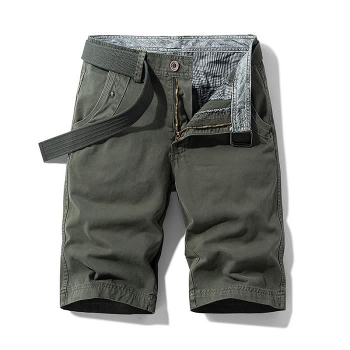 Cargo Short Homme en Coton Multi-poches Coupe Droite Short Ete Couleur ...