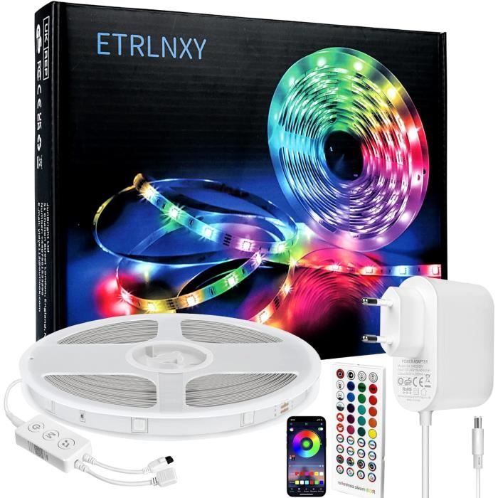 Ruban LED 15M Bluetooth Bande LED RGB 24V Brillant Chambre Lneuse Contrôlé par APP, IR ...