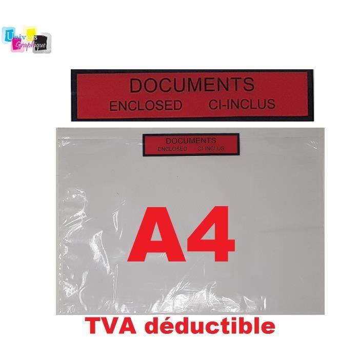 100 Pochettes porte document ci-inclus format A4 (feuille A4 non pliée ...