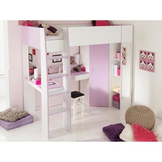 Lit Mezzanine Rose Avec Bureau Et Armoire Intégrés Almoire
