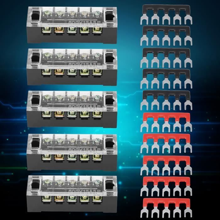 Dioche bornier à vis 600V 15A 5 pièces double rangée 5 positions 600V ...