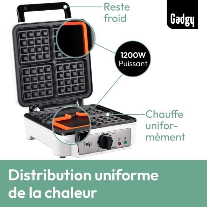 Gaufrier Professionnel - gaufres appareil 1200 Watts - Chaleur rapide et stable, Facile à ranger ...
