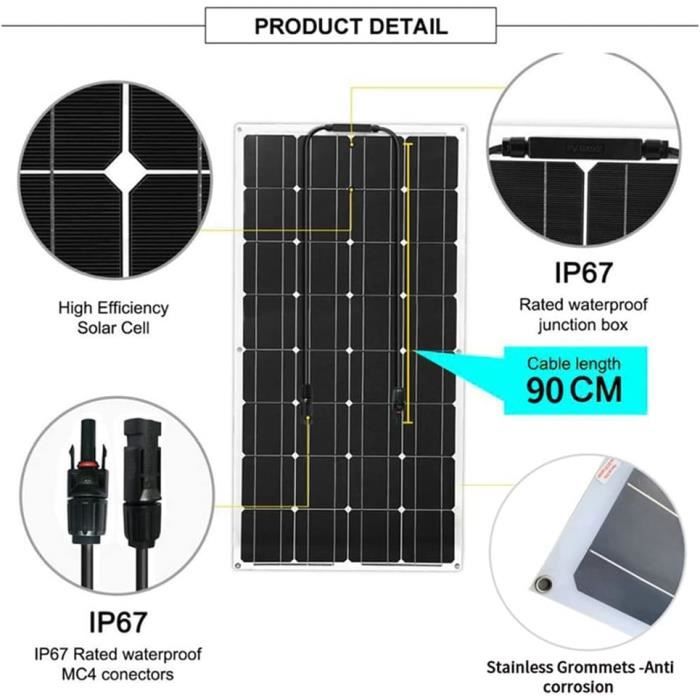 Kit De Panneau Solaire 100W 18V Monocristallin Pv Flexible Panneau Solaire Étanche, Avec ...