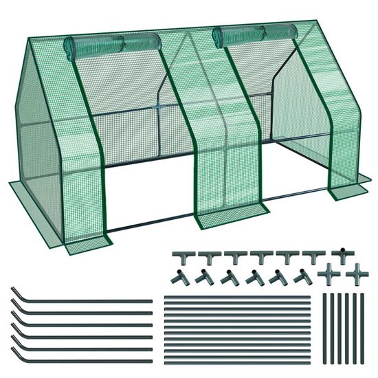 Ikodm Mini serre de jardin serre à tomates double bâche 180L x 90l x ...