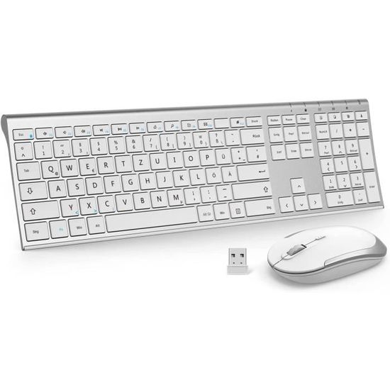 Clavier et souris sans fil 2,4 G ultra fin et sans fil avec pavé ...