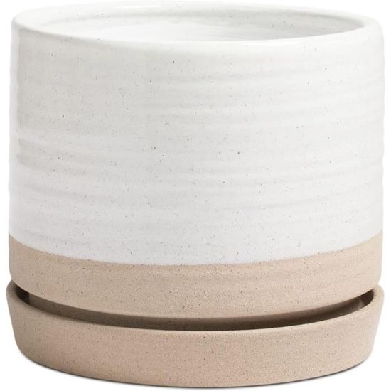 Pot de fleurs rond en céramique avec trou de drainage et soucoupe pour ...