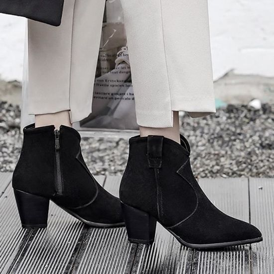 Femmes bout pointu carré cheville nue bottillons confortables fermeture ...