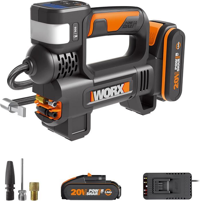 WORX - Compresseur à air et projecteur LED sans fil 150 PSI - 20V-2Ah - WX092 (livré avec une ...