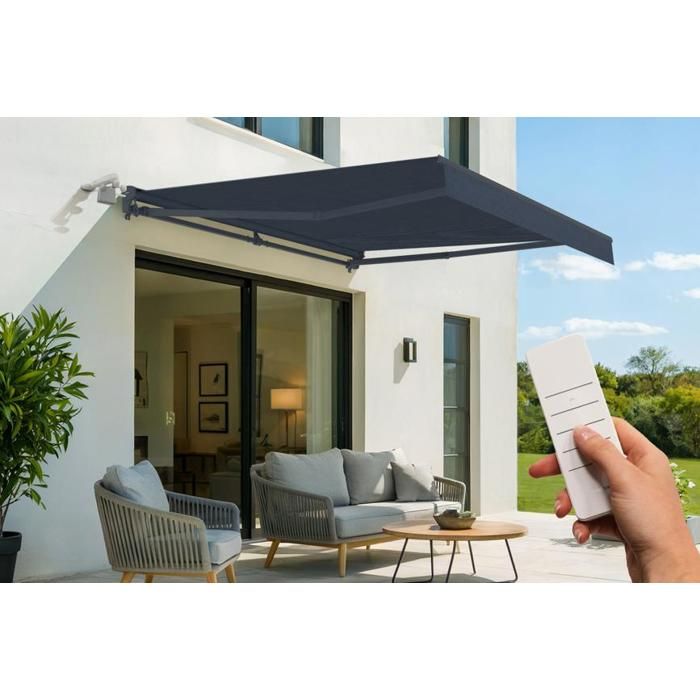 Store banne électrique semi-coffre 3m x 2,5m - Cazeboo - FAZZIO - Gris ...